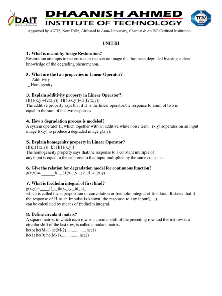 Unit 3,4,5 2 Marks, Question Bank - MEDICAL IMAGE PROCESSING | PDF | Data Compression | Algorithms