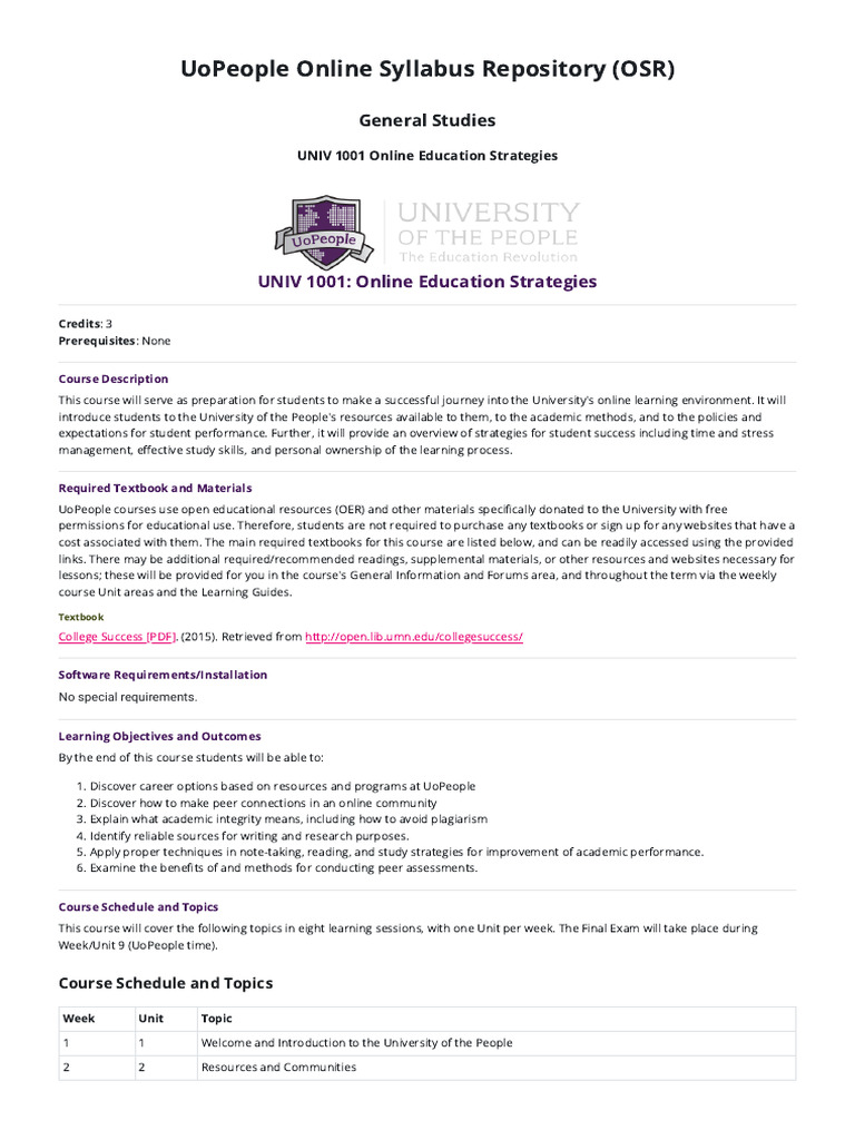UoPeople Online Syllabus Repository (OSR) - Home | PDF | Career & Growth