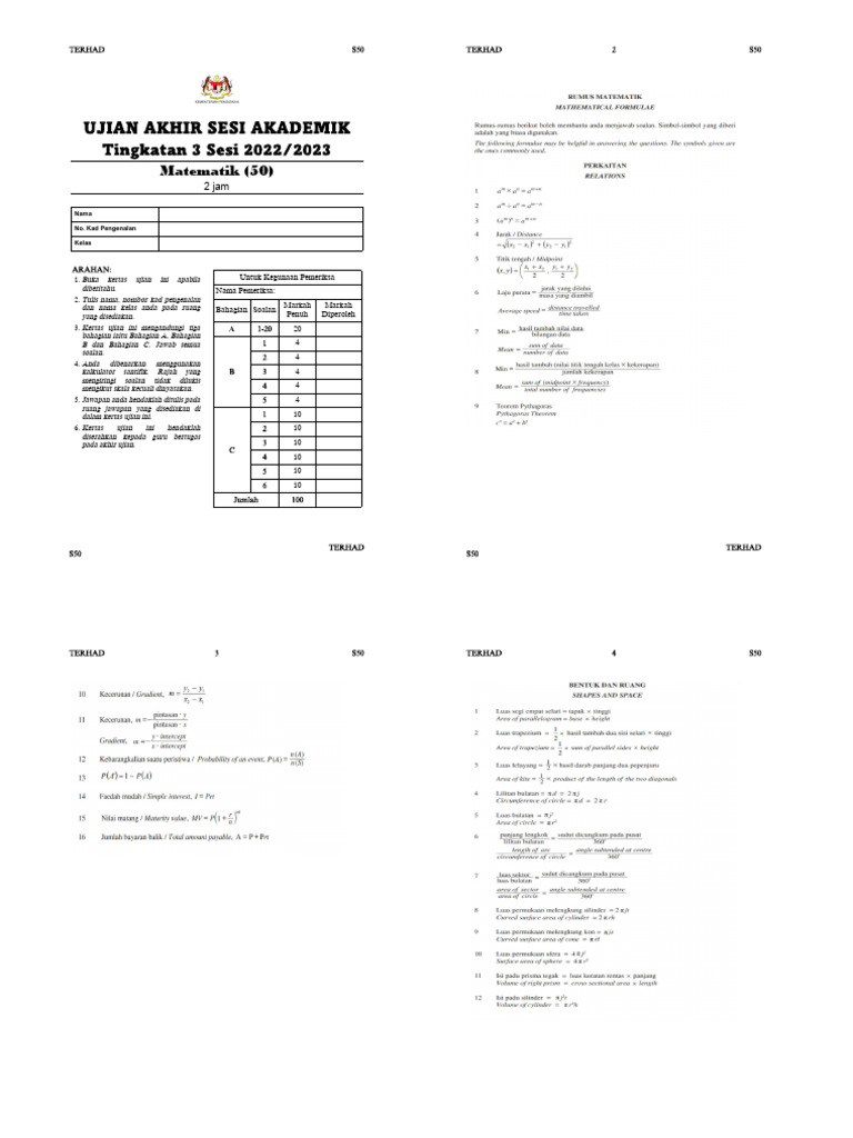 Matematik Uasa T3 1 | PDF