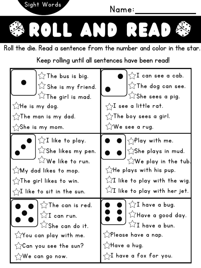 Roll and Read Decodable Sentences Sight Word and CVC Reading Fluency | PDF