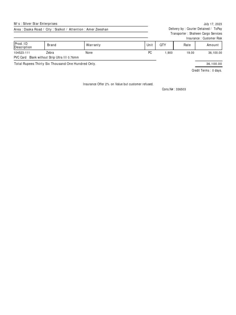 Invoice Silver Star 1900cards | PDF