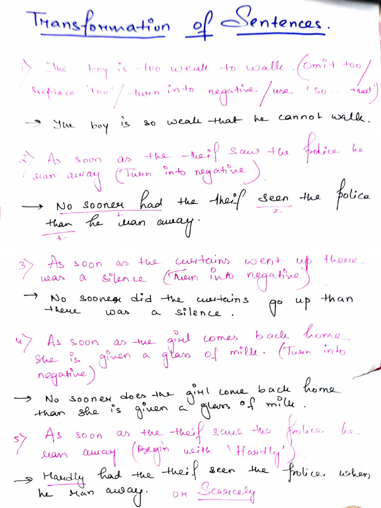Transformation of Sentences | PDF