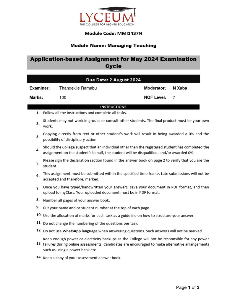 Application-Based Assignment B For May 2024 Examination | PDF | Policy
