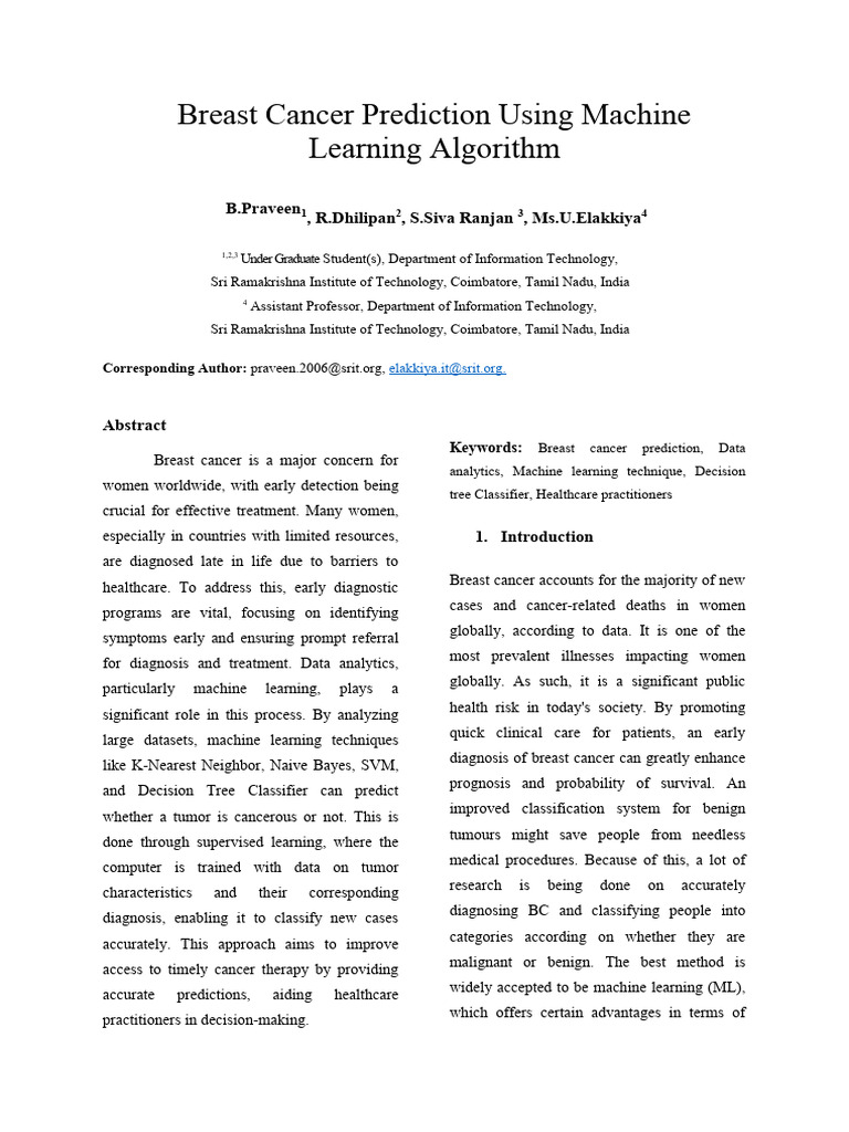 Journal Breast Cancer Prediction Pdf Support Vector Machine Machine Learning