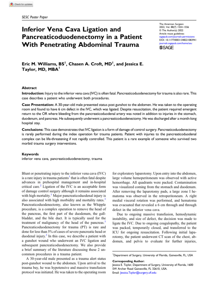 Williams Et Al 2022 Inferior Vena Cava Ligation and ...