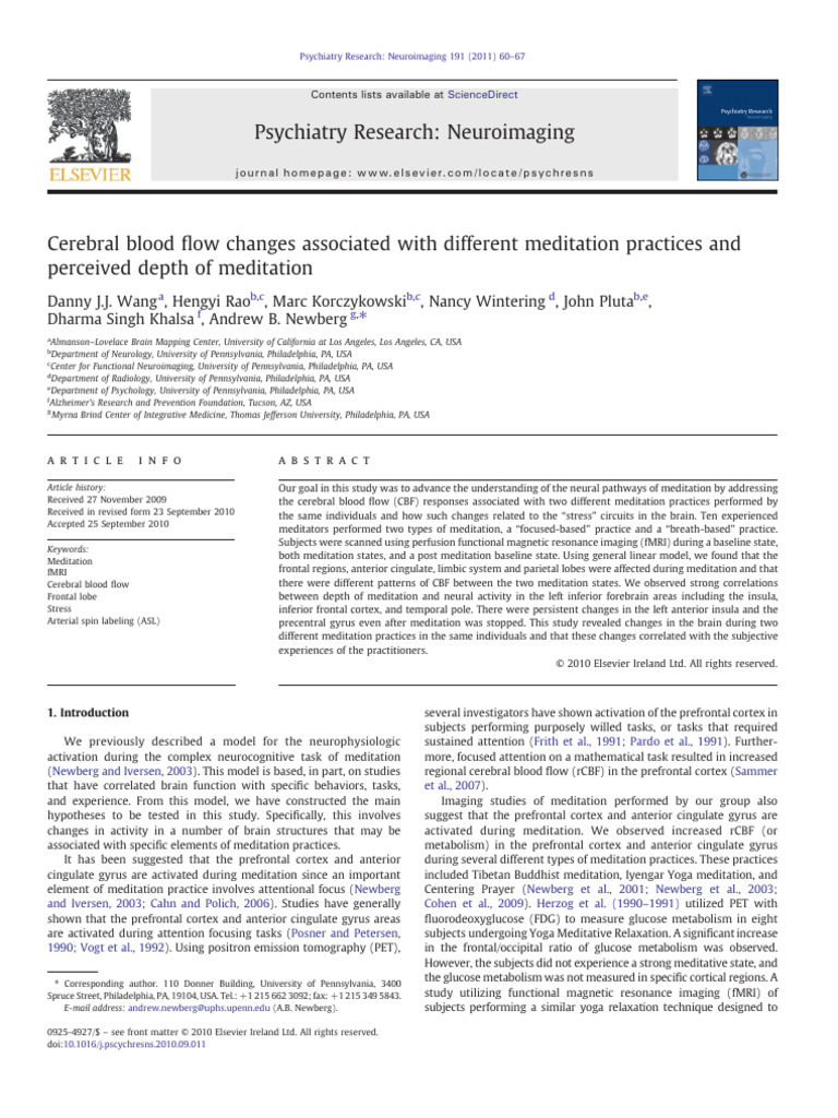 Wang 2011 Psychiatry Res | PDF | Cingulate Cortex | Insular Cortex