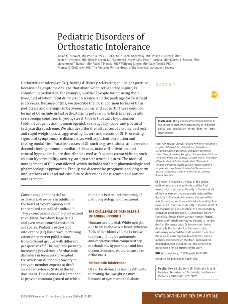 Pediatric Disorders of Orthostatic Intolerance | PDF | Causes Of Death ...