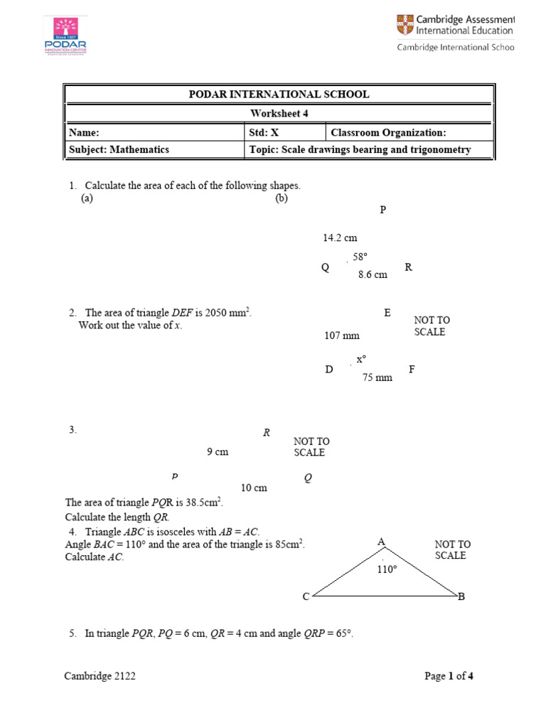 WS_4_QP_Cambridge_X_Math_Scale drawings,bearings and trigonometry | Download Free PDF | Triangle ...