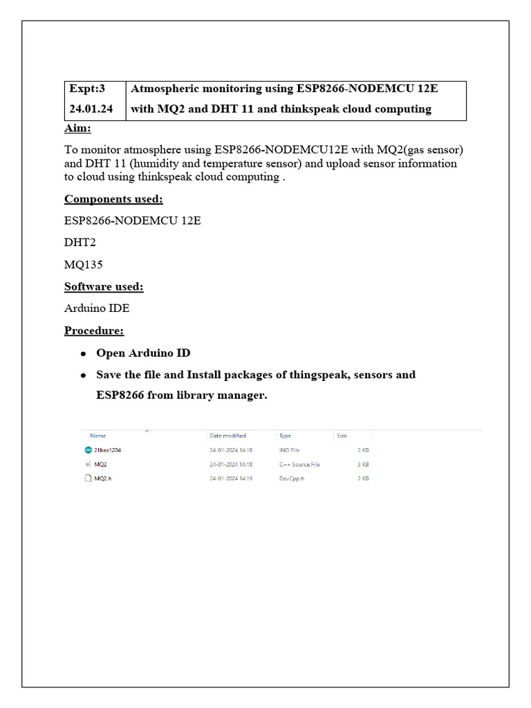 Atmospheric Monitoring Using ESP8266-NODEMCU 12E With MQ2 and DHT 11 and Thinkspeak Cloud ...