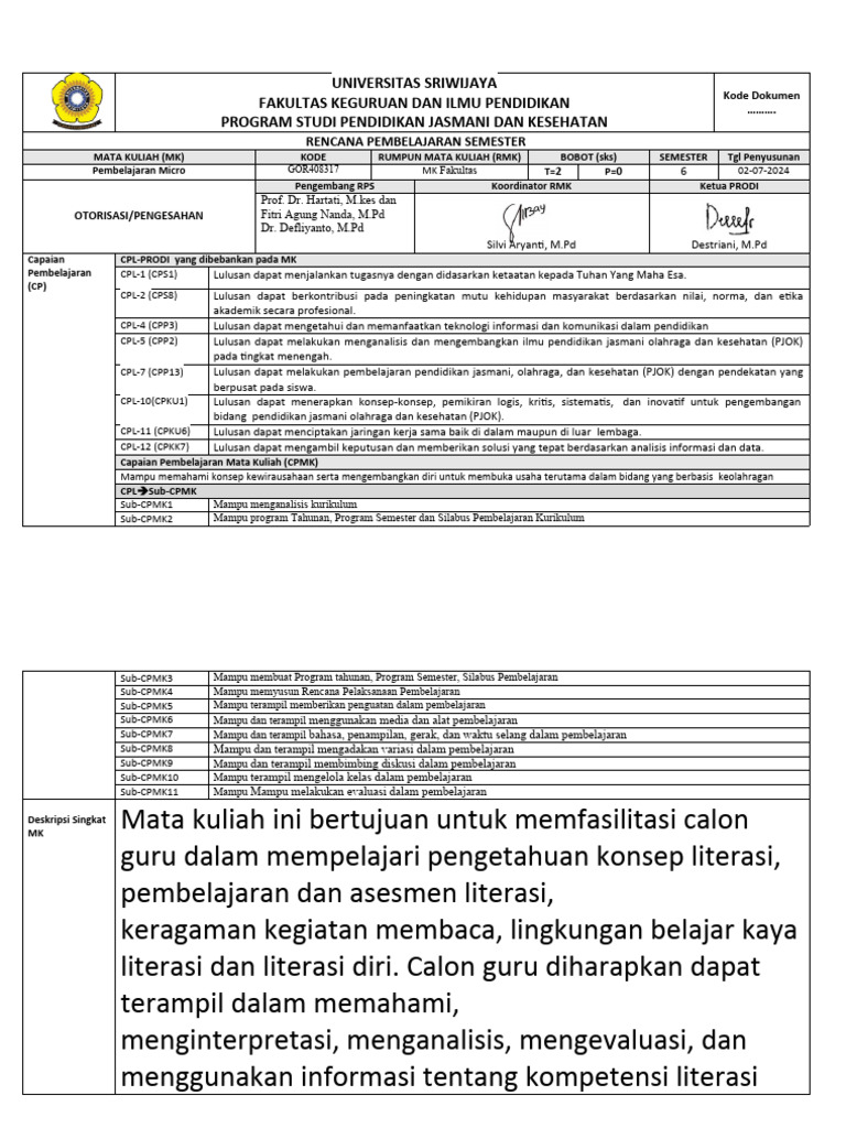 RPS Pembelajaran Mikro 2024 | PDF