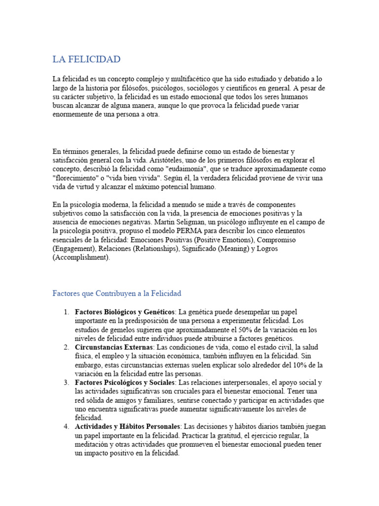 La Felicidad Pdf Felicidad Bienestar