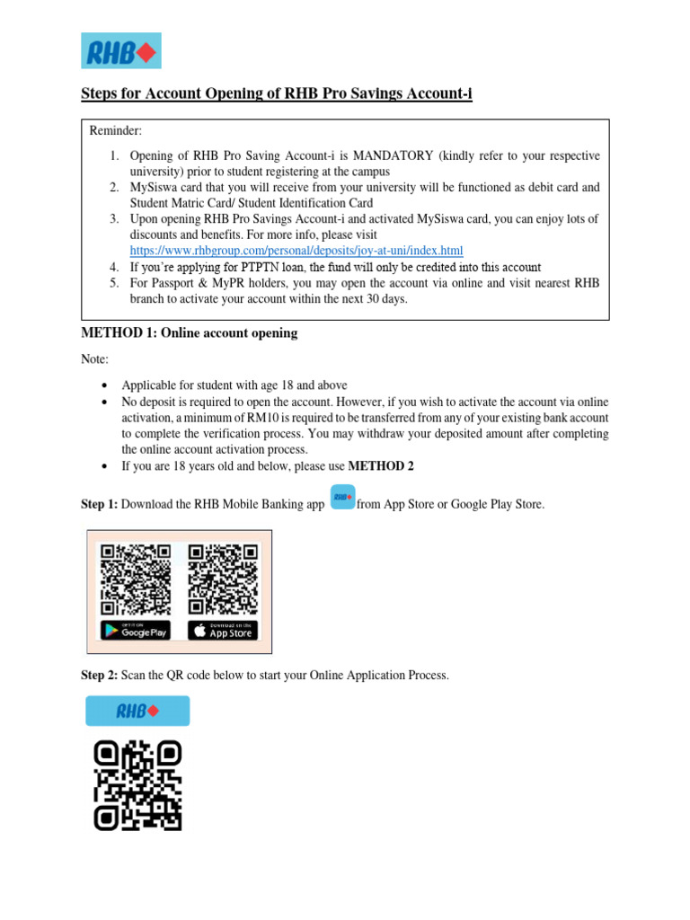 Steps For Account Opening of RHB Pro Savings Account-I - 2024 | PDF ...