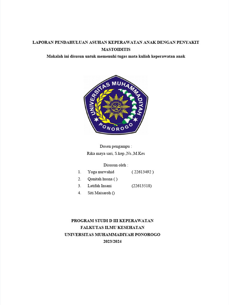 Pendahuluan Keperawatan Mastoiditis Anak | PDF