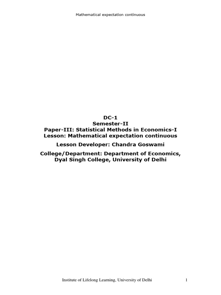Mathematical Expectation Continuous Pdf Expected Value