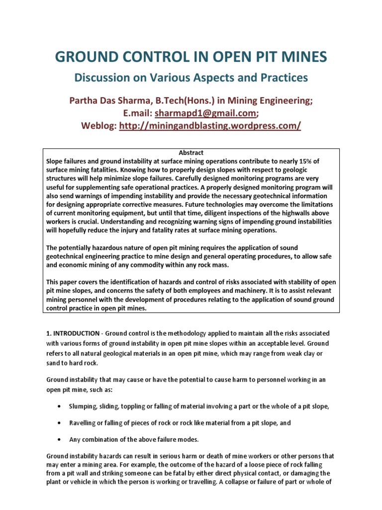Ground Control in Open Pit Mines | PDF | Geotechnical Engineering | Strength Of Materials