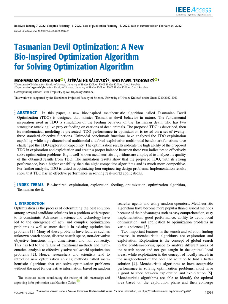 Tasmanian Devil Optimization Algorithm | PDF | Metaheuristic | Mathematical Optimization