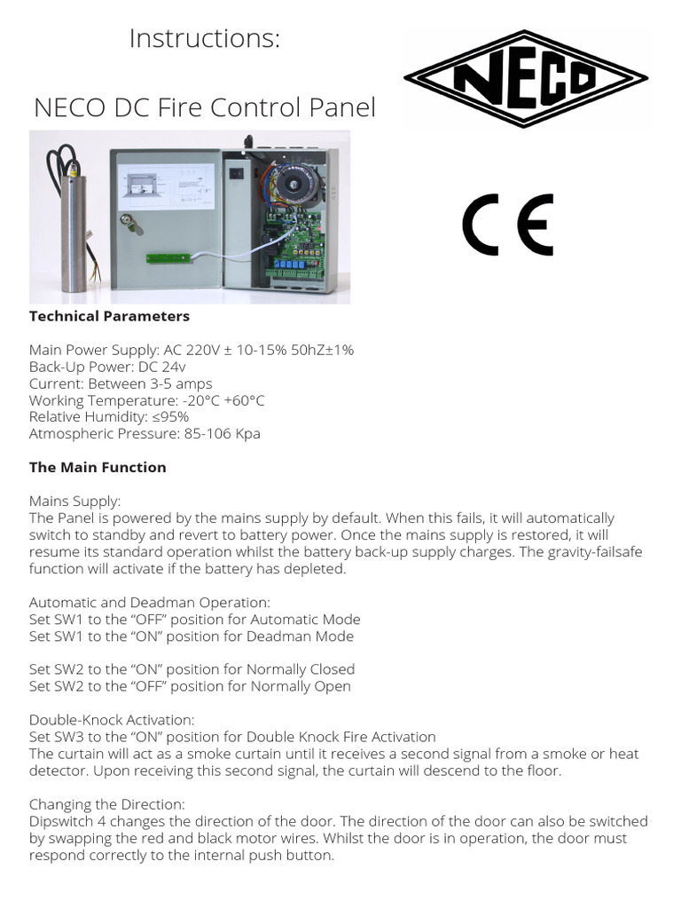 NECO DC Fire Control Panel Guide | PDF | Power Supply | Switch