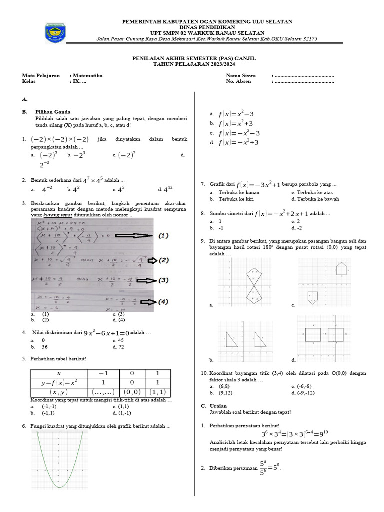 3 - Math - Master Soal - 9 - Ganjil - 2324 | PDF