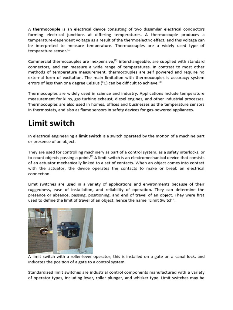 Thermocouple, Limit, Pressure Switch | PDF | Thermocouple | Switch