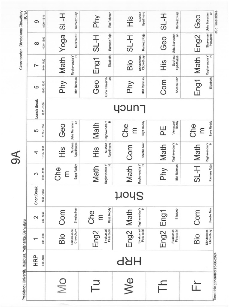 Grade 9 Class Timetables | PDF