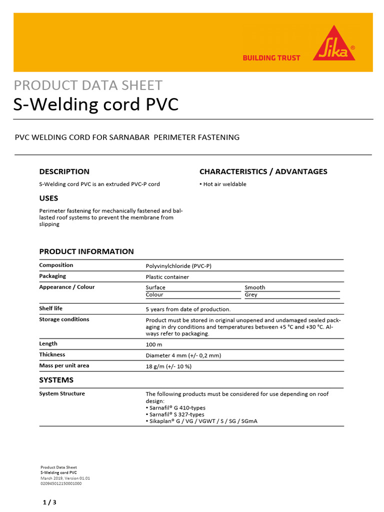 PDS S-WeldingcordPVC | PDF | Polyvinyl Chloride | Welding