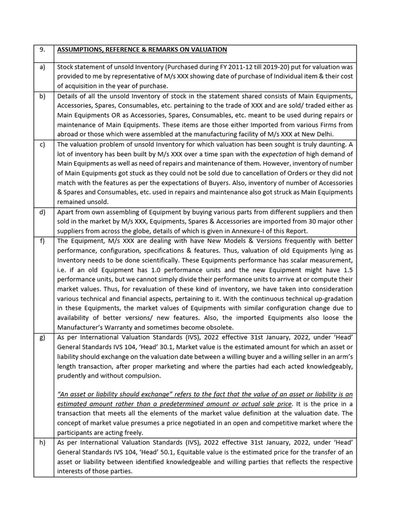 Assumptions, Reference & Remarks On Valuation | PDF | Inventory ...