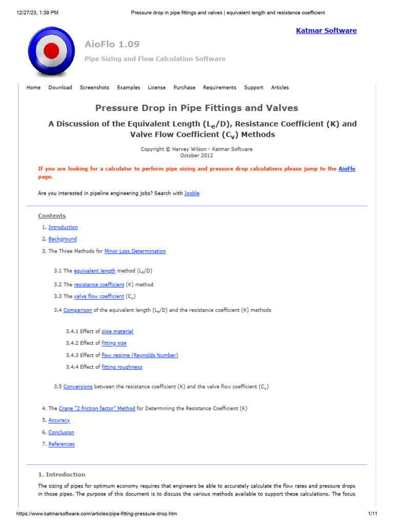 Pressure Drop in Pipe Fittings and Valves - Equivalent Length and ...