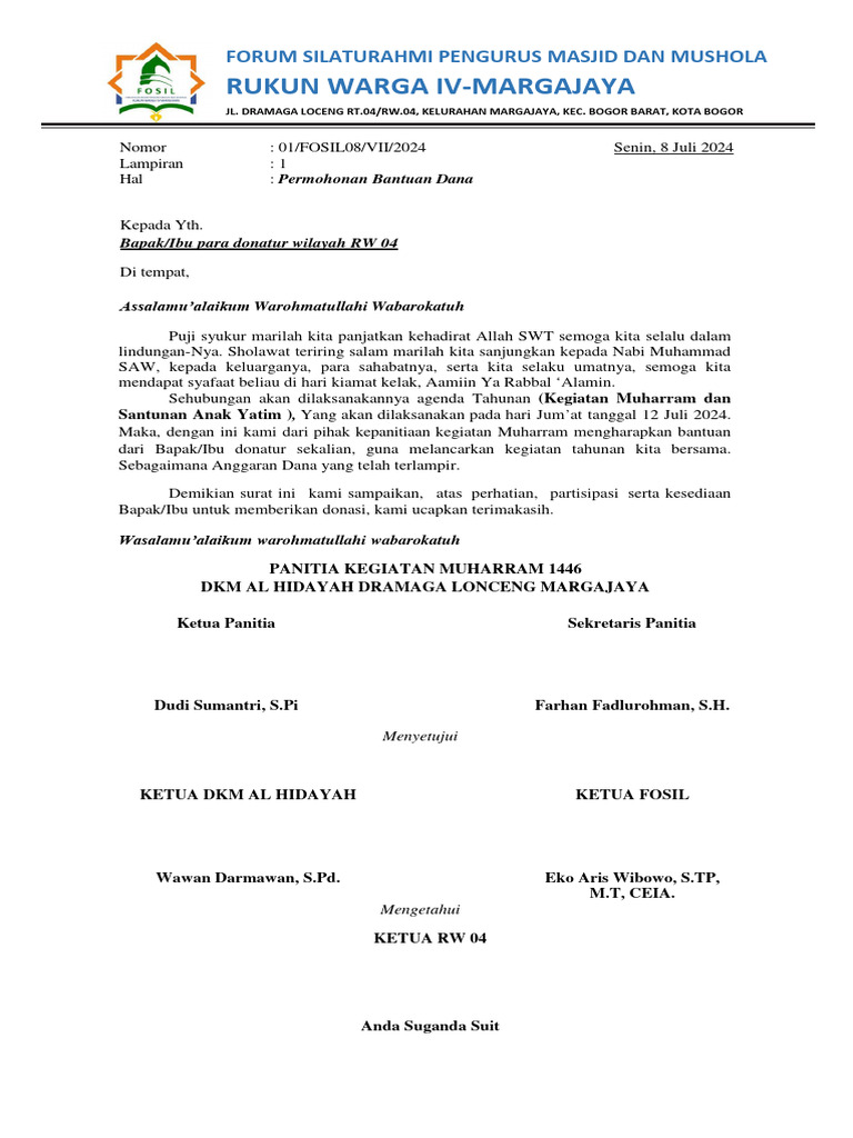 Permohonan Dana Kegiatan Muharram | PDF