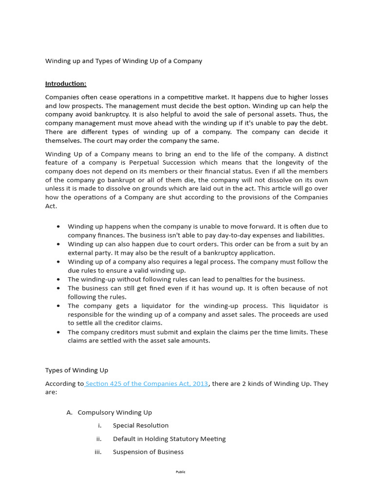 Types of Company Winding Up | PDF | Liquidation | Business