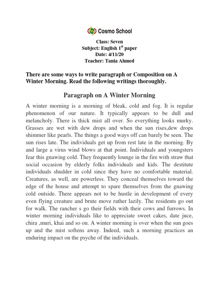 Paragraph On A Winter Morning | PDF