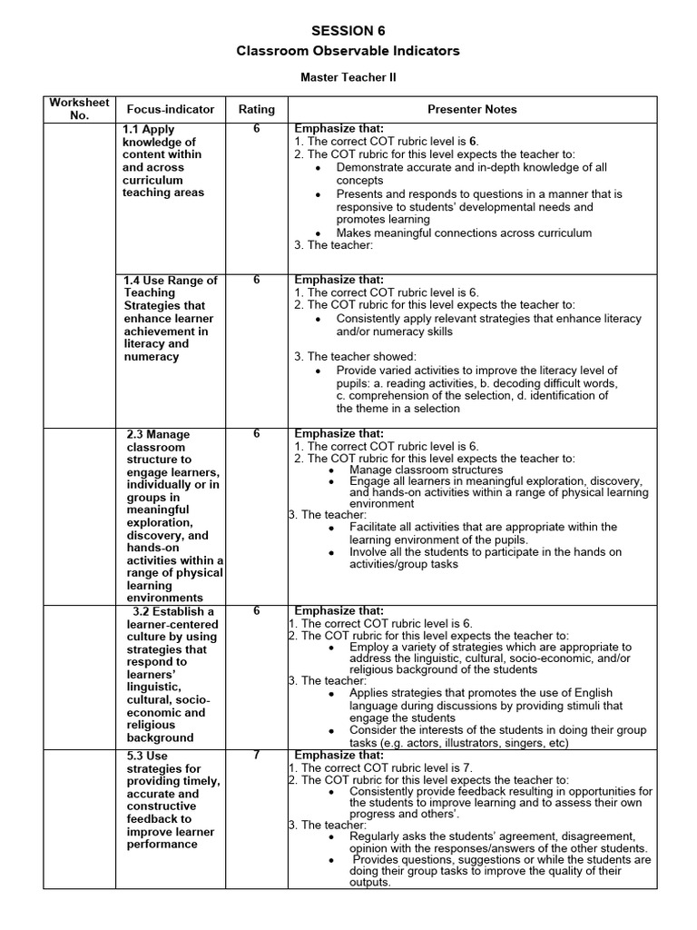 COI Presenters Notes | Download Free PDF | Teachers | Rubric (Academic)