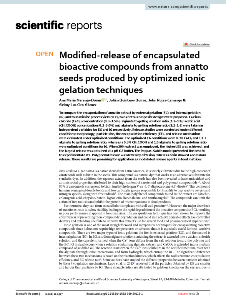 Modifed Release of Encapsulated Bioactive Compounds From Annatto Seeds ...