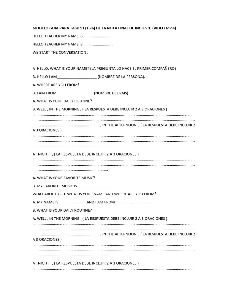 Modelo Del Task 13 (Tarea Academica 3) Ingles 1 | PDF Modelo Del Task 13 (Tarea Academica 3) Ingles 1 | PDF