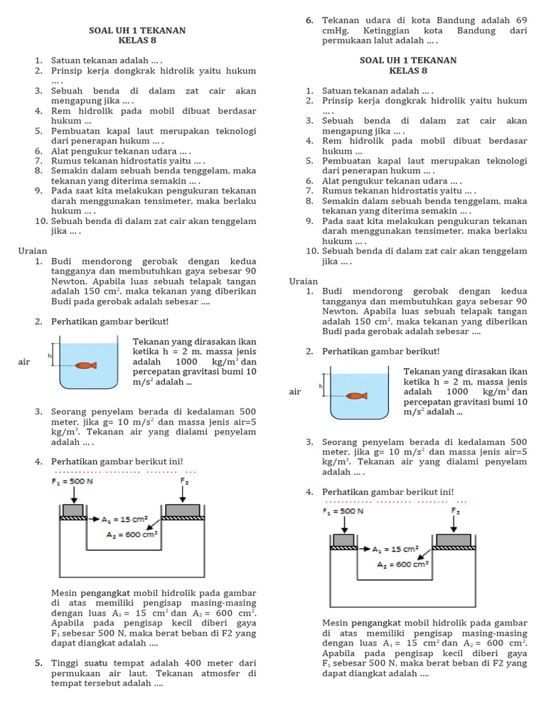 Soal Uh 1 Tekanan | PDF