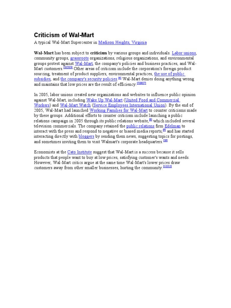 Criticism of Wal-Mart | PDF | Walmart | Health Insurance Coverage In ...