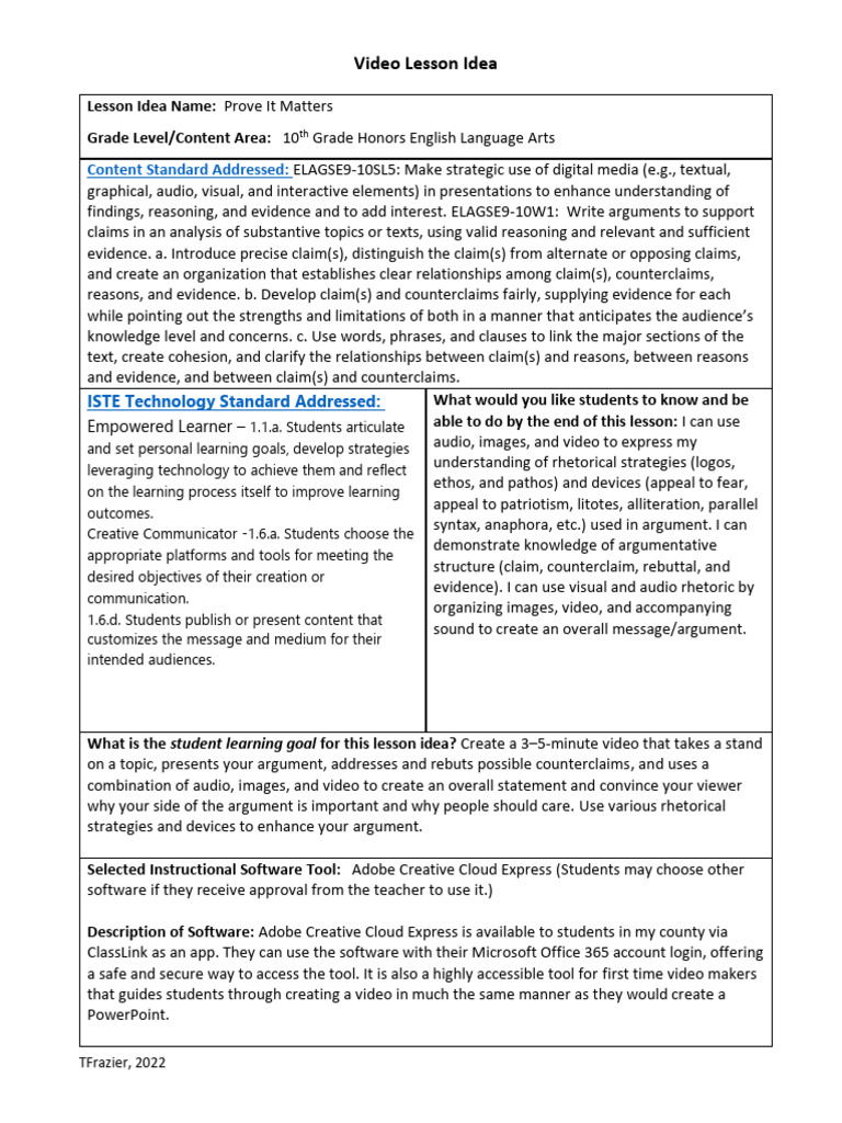 S.mathis - Multimedia - Video Lesson Plan 2024 | PDF | Learning | Rhetoric