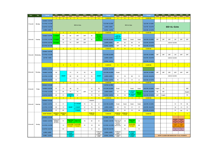 Timetable_17th June to 23rd June-2024 | PDF