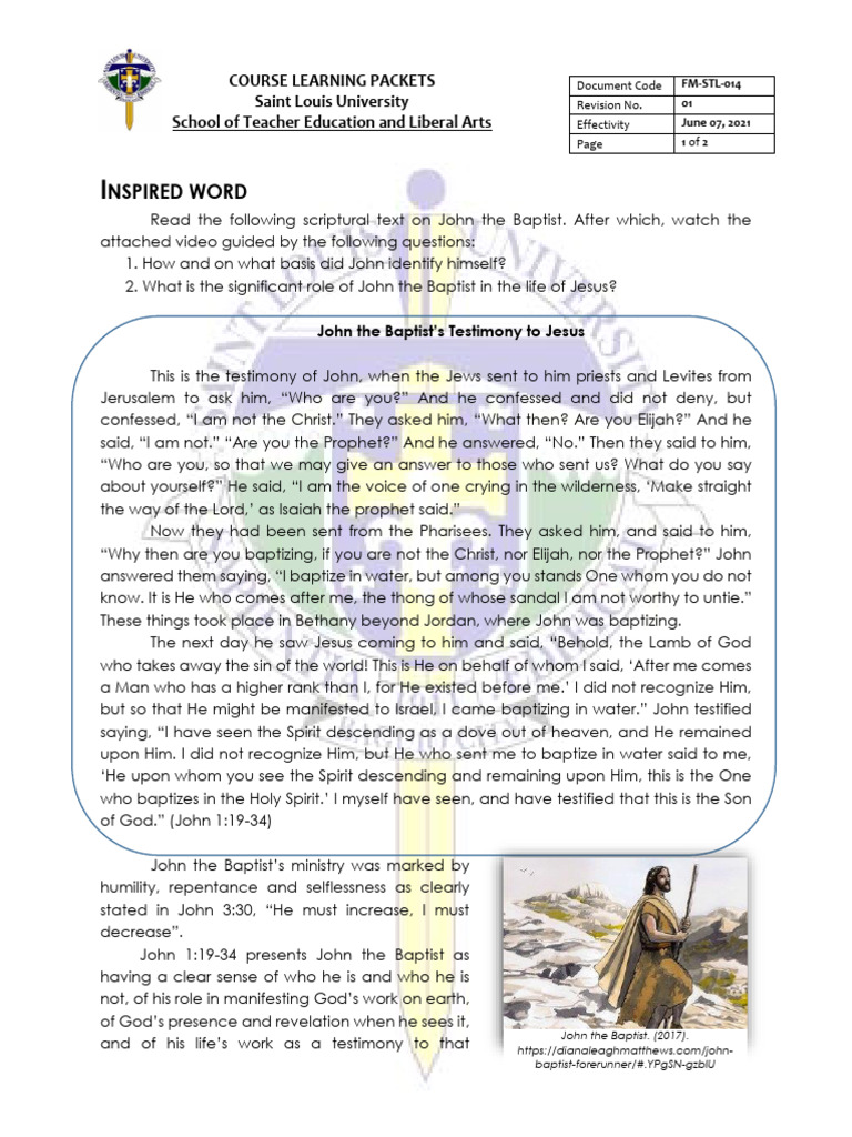 CFE 101 - Module 3, Lesson 2 - Inspired Word | PDF | John The Baptist | Baptism
