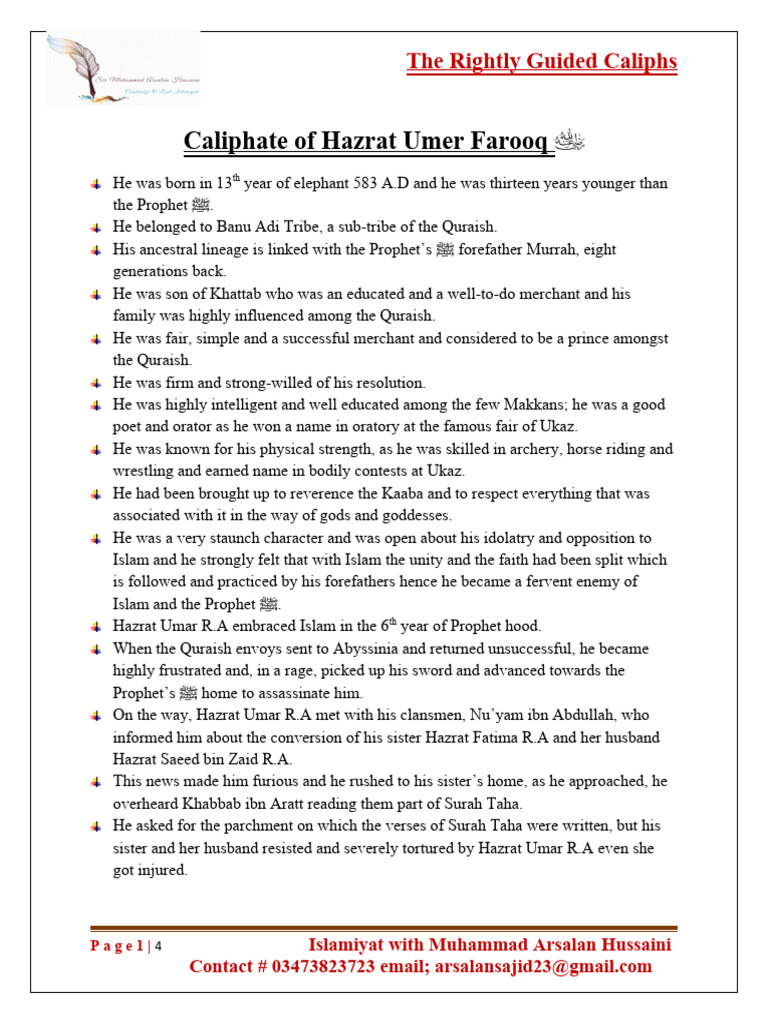 Caliphate of Hazrat Umer Farooq R.A (Notes With MS) | PDF | Umar | Muhammad Caliphate of Hazrat Umer Farooq R.A (Notes With MS) | PDF | Umar | Muhammad