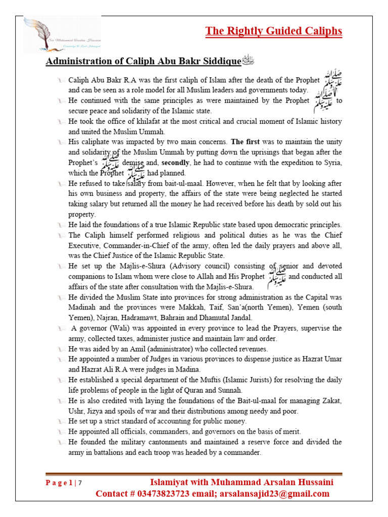 Hazrat Abu Bakr Siddique R.A by Muhmmad Arsalan Hussaini | PDF | Caliphate | Muhammad