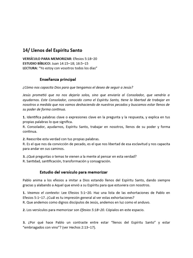 Llenos Del Espiritu Santo - Leccion 14 | PDF | espíritu Santo | Cristo (título)
