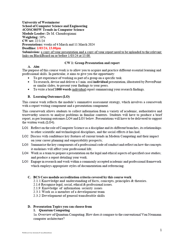 Computer Science Trends Coursework Guide | PDF | Computing | Learning