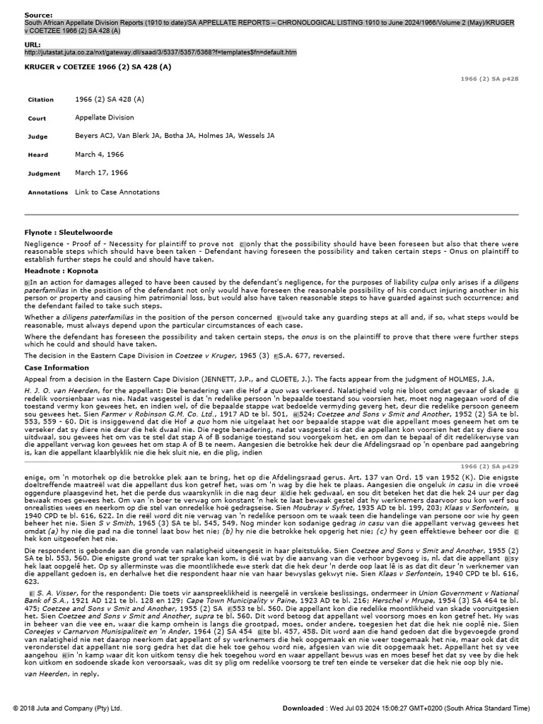 KRUGER V COETZEE 1966 (2) SA 428 (A) | PDF