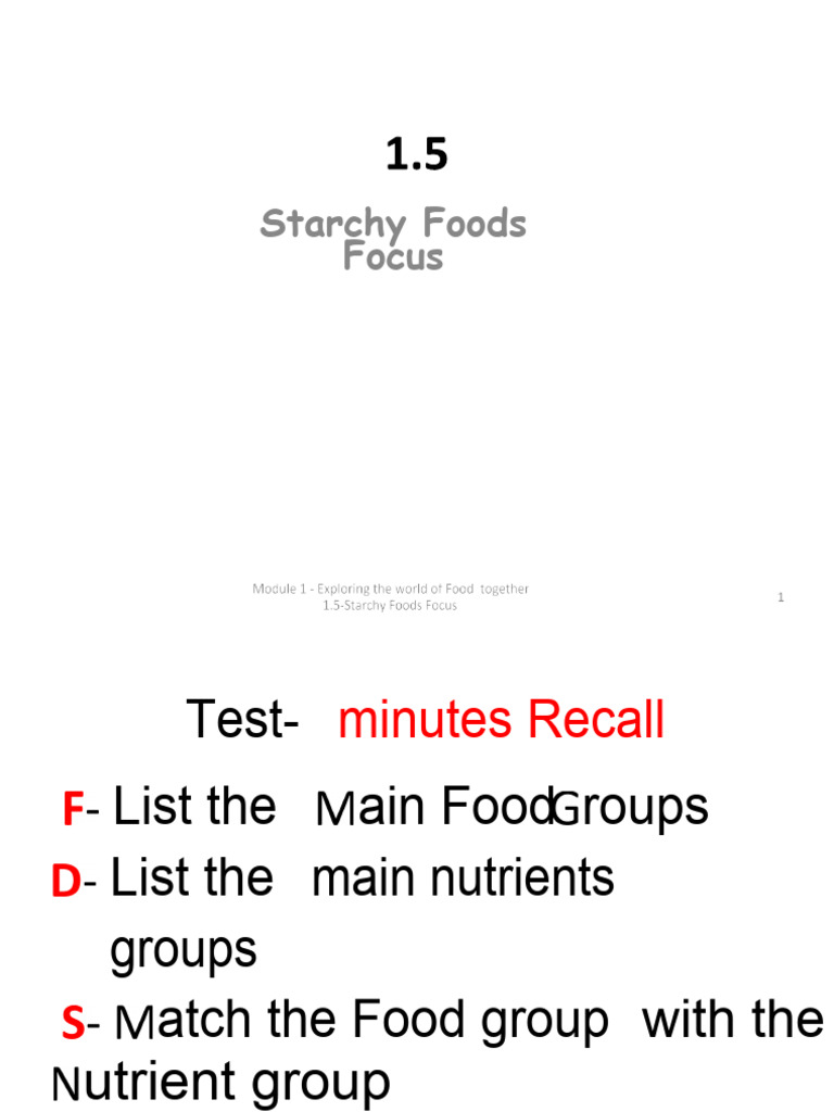 Starchy Foods Focus - Docx Mark 1.o | PDF | Calorie | Food Energy