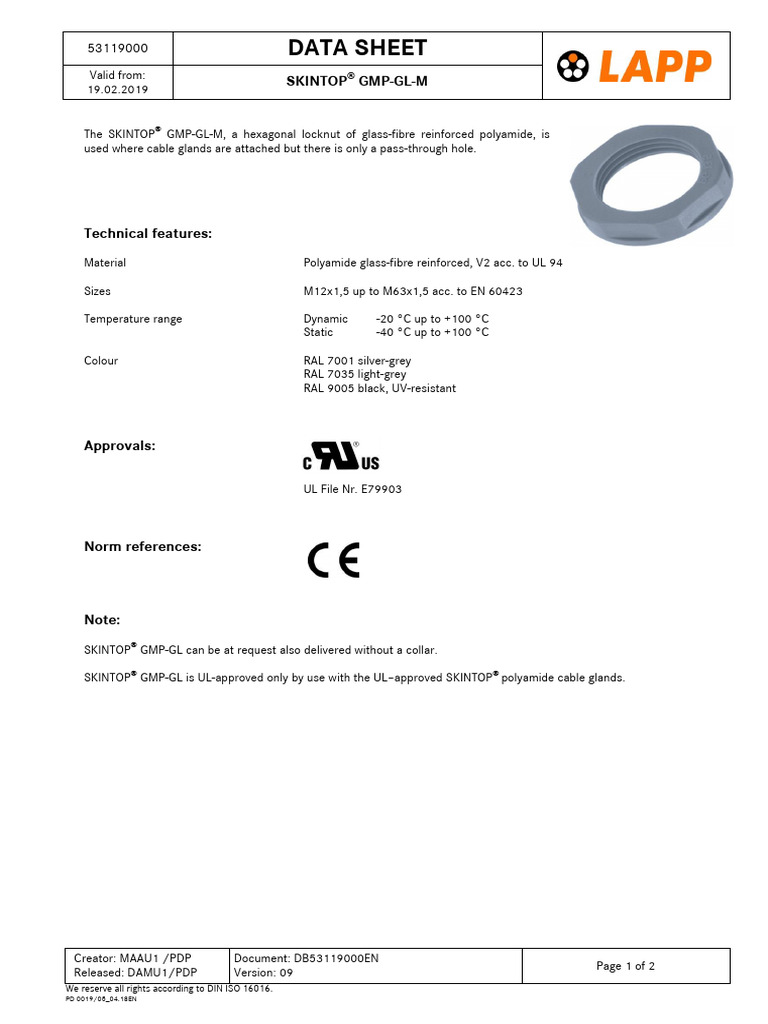 Datasheet SKINTOP® GMP-GL-M | PDF