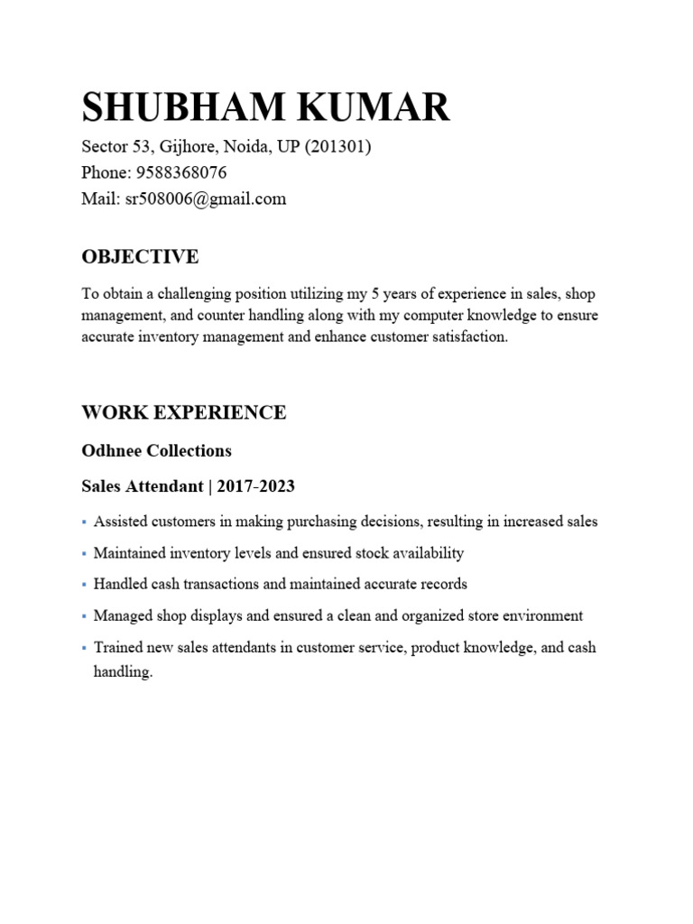 Shubham Kumar Resume | PDF