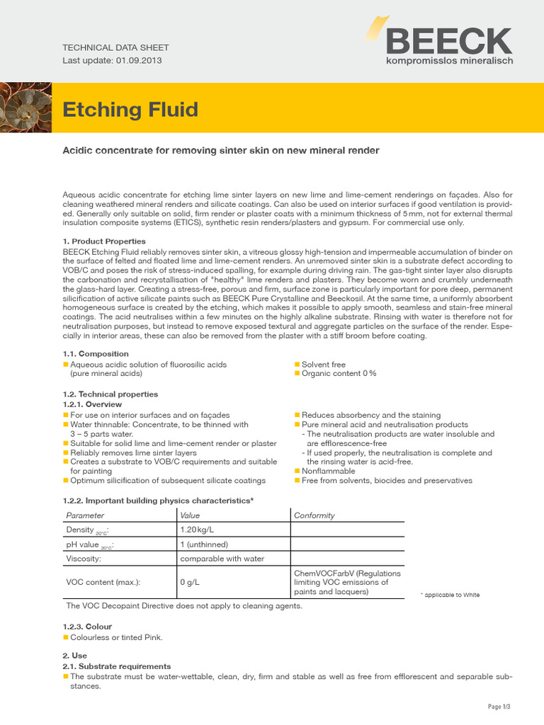 BMF Technical Data Sheet Etching Fluid Id104 306 | PDF | Plaster | Sintering