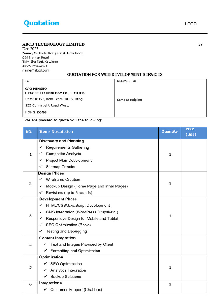 Project Quotation | Download Free PDF | Web Development | World Wide Web