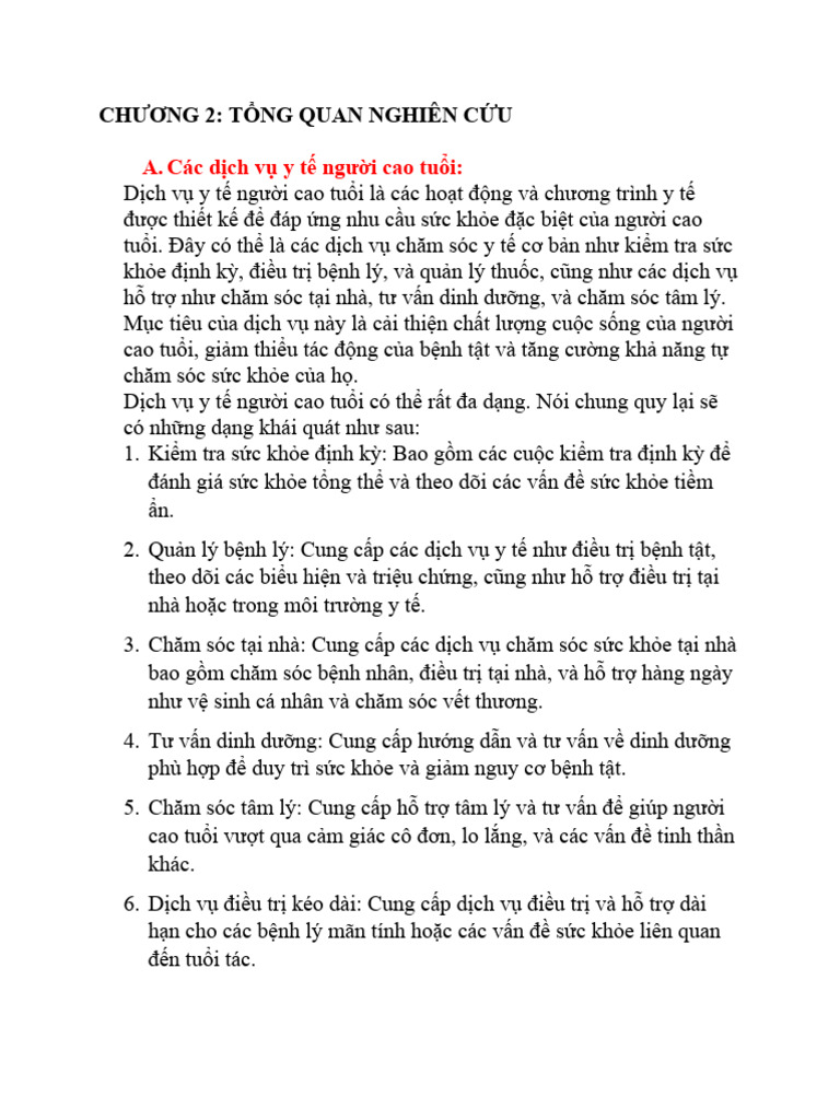 CHƯƠNG 2 Dịch Vụ y Tế NG Cao Tuổi | PDF