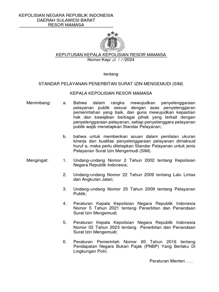 Kep Standar Pelayanan Sim | PDF